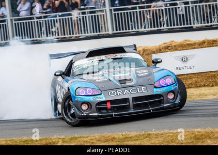 2016 Dodge Viper drift car with driver Dean Kearney demonstrates the ...