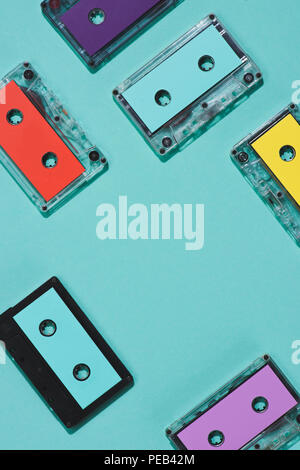 Retro audio cassettes isolated on orange background, 80's music concept ...