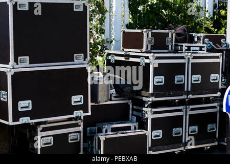Boxes stage equipment for a concert Stock Photo - Alamy