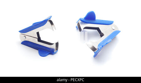 Blue staple remover isolated on white background Stock Photo - Alamy