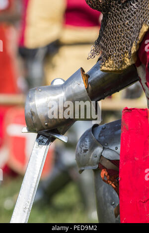 Bulgar, Russian Federation - August 2018, - knight in armor, in a red ...