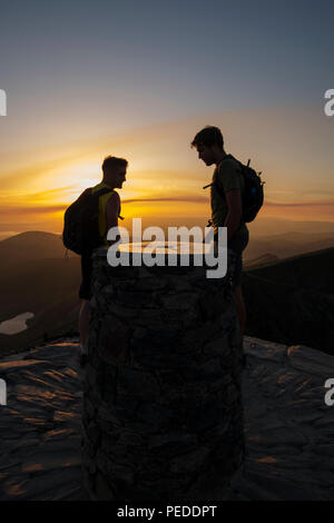 The trig point at the summit of Mount Snowdon in Wales Stock Photo - Alamy