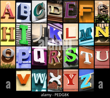Urban ABC - alphabet collage. Colorful letters font from urban ...