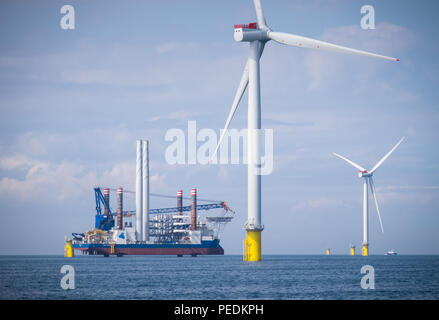 A2Sea's jack-up turbine installation vessel, Sea Installer, on the Race ...