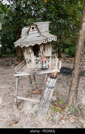 a spirit house at the cremation site of Pol Pot in the town of Choam ...