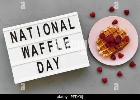 Modern board with text 'National Waffle Day' and traditional belgian ...