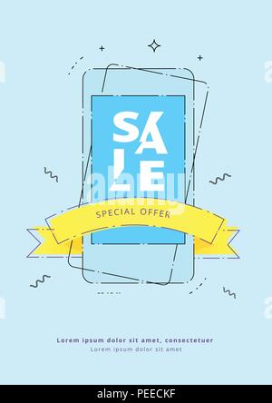 Vertical Sale banner with phone. Sliced text style. Element for graphic ...