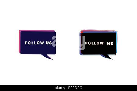 Follow me and Follow us handwritten phrases with glitch effect. Vector ...