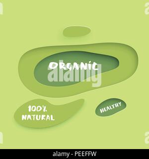 Organic product papercut illustration concept with green leaf symbol ...