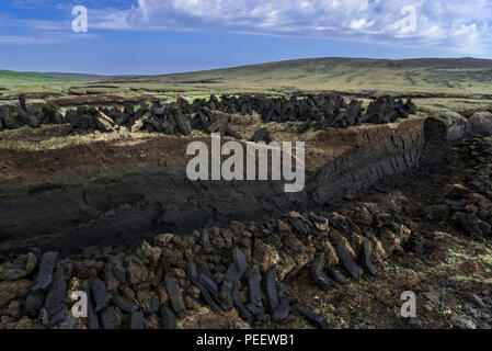 Traditional peat stack in Shetland Islands, Scotland, UK Stock Photo ...