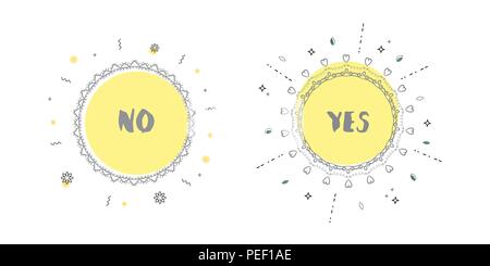 Yes and No lettering on round frames. Memphis style. Element for ...