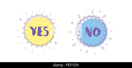 Yes and No lettering on round frames. Memphis style. Element for ...