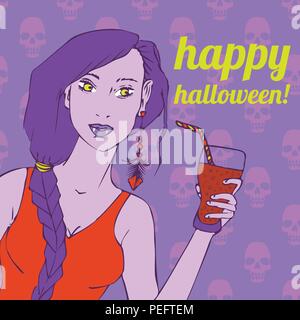 Girl holding a glass of smoothie with a straw Stock Vector Image & Art ...