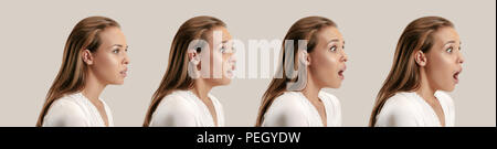 Wow. Collage about development of emotion. Stages of surprise. Female ...