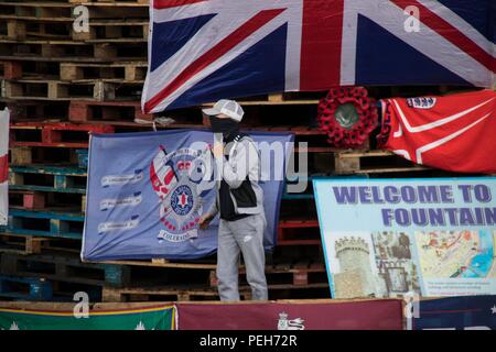 Derry, Northern Ireland. 15th Aug 2018. Illegal bonfire in Derry's ...