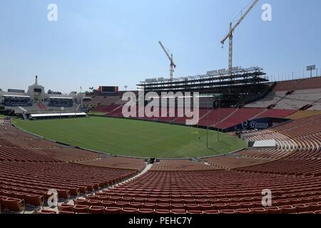 General overall view of renovation of the Los Angeles Memorial Coliseum ...