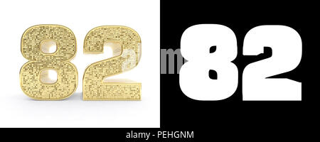 Golden number eighty two on white background with drop shadow and alpha ...