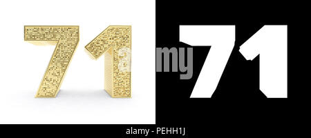 Golden number seventy one on white background with drop shadow and ...