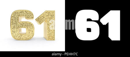 Golden number sixty-one (61 years) on white background with pattern ...
