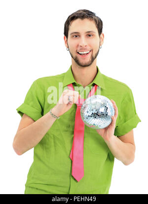 Full body portrait of fashionable happy man on telephone call by ...