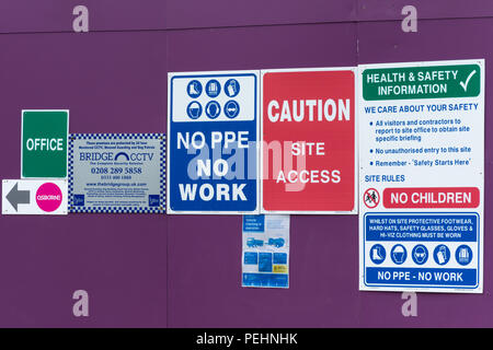 Hazard information board on a construction site health and safety ...