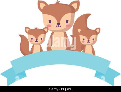 decorative ribbon and cute squirrels over white background, vector ...