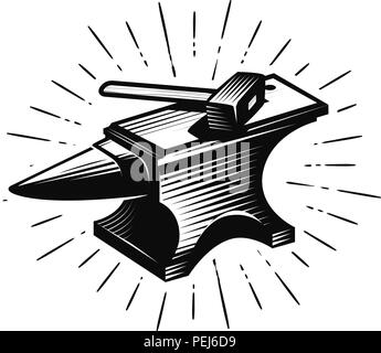 Forge logo. smithy symbol. Hammer and anvil emblem. Vintage sign Stock ...