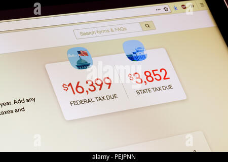 On-line income tax filing due amounts on screen (taxes due) - USA Stock ...