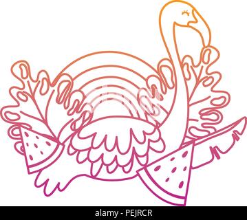 degraded line flemish with branches leaves and exotic flowers Stock ...