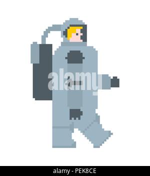 Pixel art astronaut. Spaceman 8 bit objects. Space art, digital icons ...