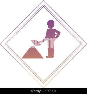 A sign of a man with a shovel. Caution, road works are under way Stock ...