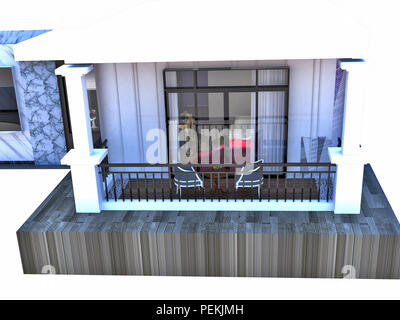 3d render of house balcony terrace Stock Photo - Alamy