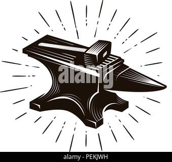 Forge, blacksmith. Anvil and hammer, vector illustration Stock Vector Art & Illustration, Vector ...