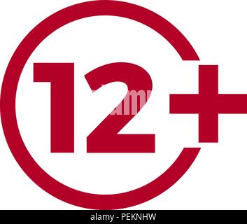 12+ restriction flat sign isolated on white background. Age limit ...