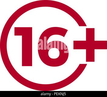 16+ restriction flat sign isolated on white background. Age limit ...