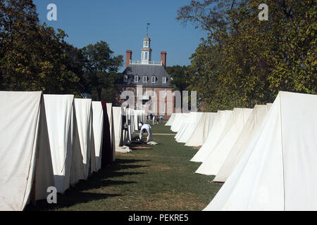 A Continental Army reenactment camp in Colonial Williamsburg, Virginia ...