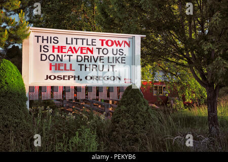 Main Street Joseph Oregon in the autumn with fresh snow on the Wallowa ...