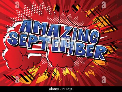 September - Comic book style word on abstract background Stock Vector ...