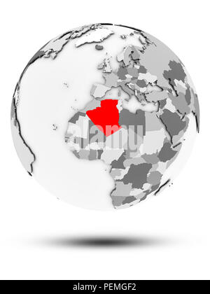 Algeria on simple gray globe on shiny surface. 3D illustration Stock ...