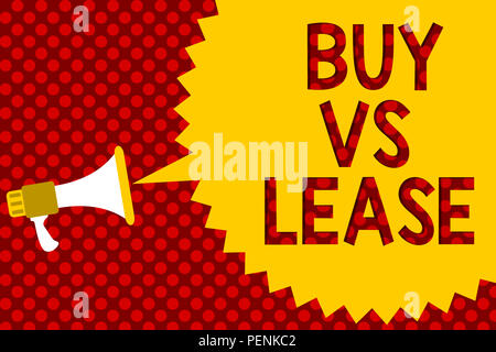 Text sign showing Buy Vs Lease, Conceptual photo Own something versus ...