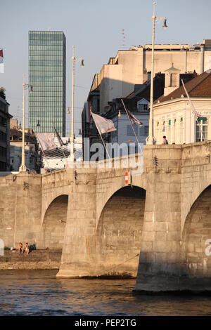 Basel, Switzerland. 15th Aug, 2018. People enjoying the warm sunset on ...