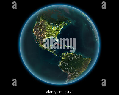 Cuba highlighted in red from Earth’s orbit at night with visible ...