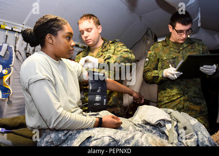 Bundeswehr medical providers at the Role 1 assess Pfc. Katia Blake, U.S ...
