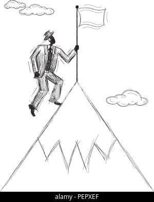 Planting a Flag on the Mountain A man planting his flag on the ...
