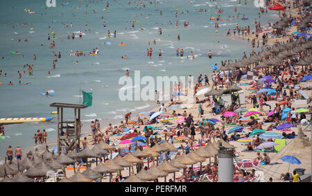 General view over the touristic beach of El Arenal in the Spanish ...