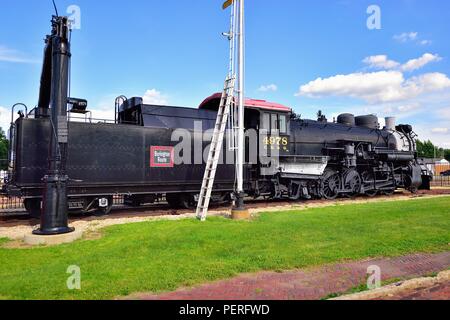 Mendota, Illinois, USA. An old steam locomotive, 2-8-2 Mikado class engine, preserved on the ...