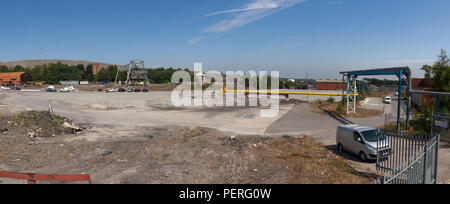 Site of the closed Maltby Colliery, south Yorkshire. Yellow pipe is ...