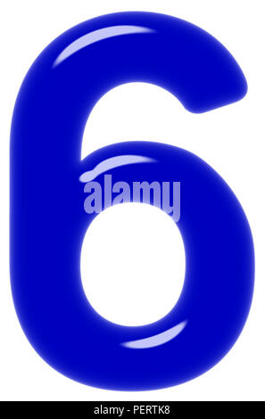 Blue extruded Number 6 SIX 3D render illustration isolated on white ...