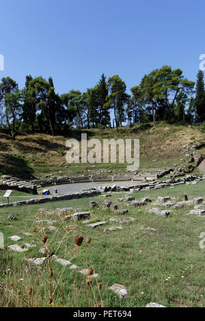 View of the ancient Greek theatre of Megalopolis, Arcadia, central ...
