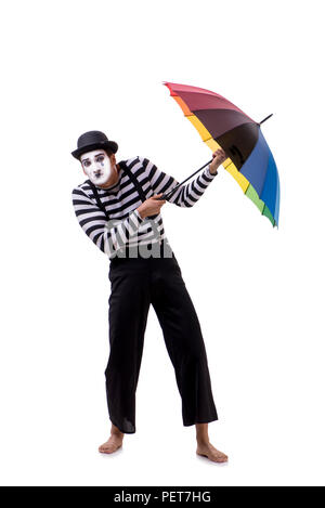 Mime with umbrella isolated on white background Stock Photo - Alamy